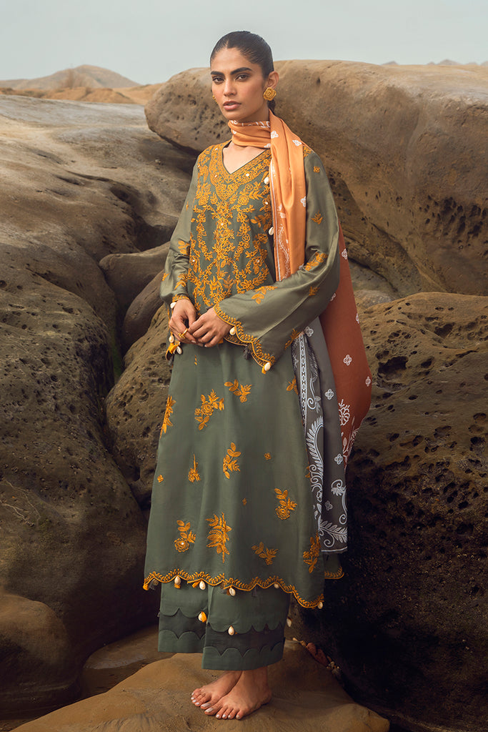 SMOKEY FLAIR-3PC SATIN EMBROIDERED SUIT