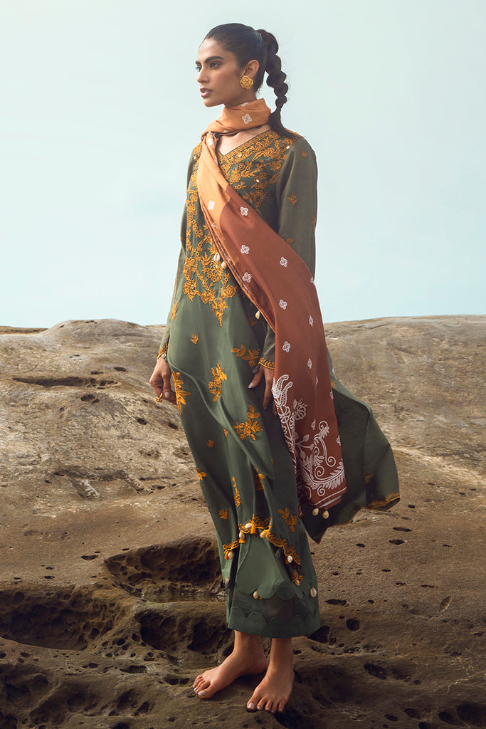 SMOKEY FLAIR-3PC SATIN EMBROIDERED SUIT