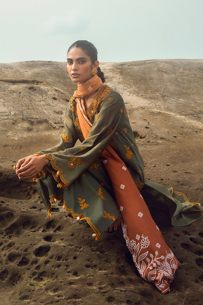 SMOKEY FLAIR-3PC SATIN EMBROIDERED SUIT