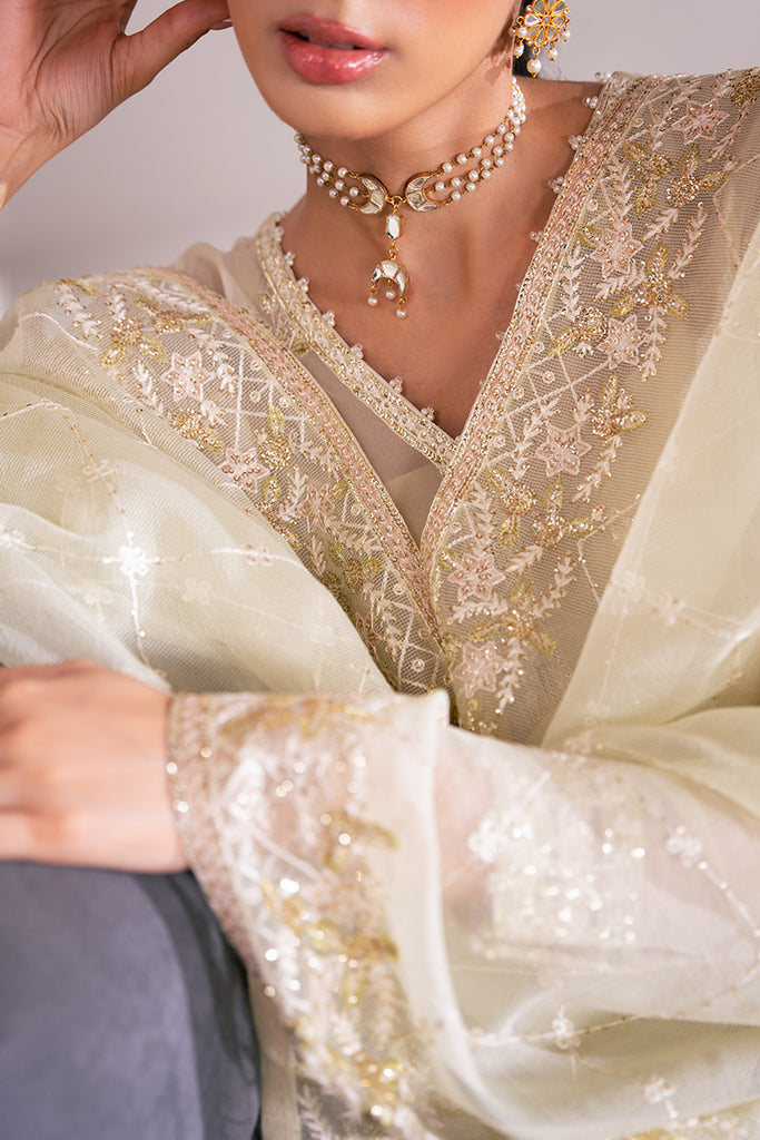 SEA MIST-4 PC EMBROIDERED CHIFFON SUIT