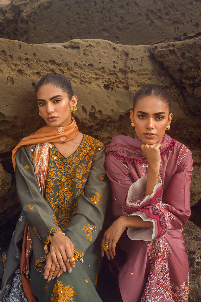 SMOKEY FLAIR-3PC SATIN EMBROIDERED SUIT