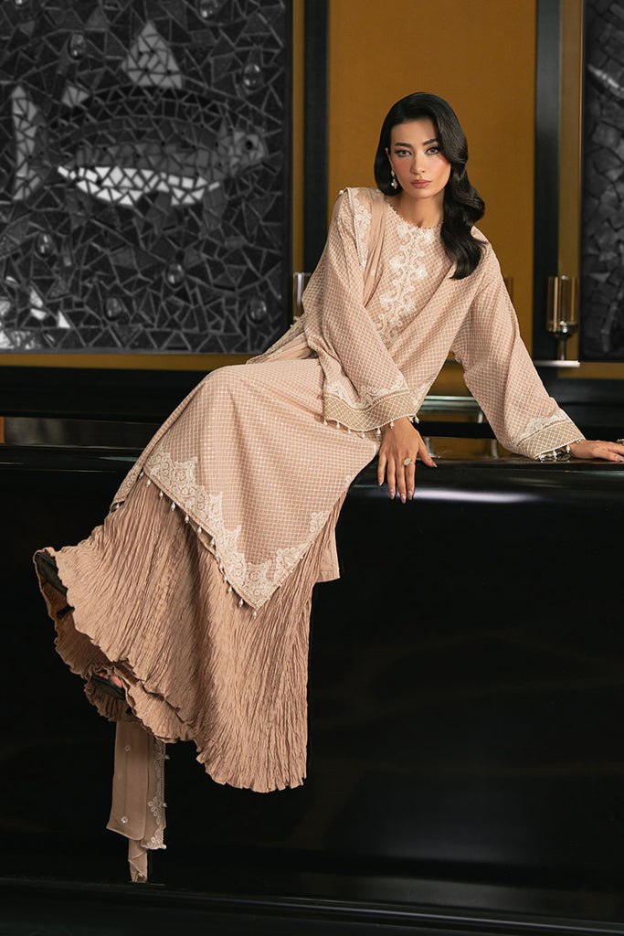 GILDED BEIGE-4PC EMBROIDERED CHIFFON SUIT