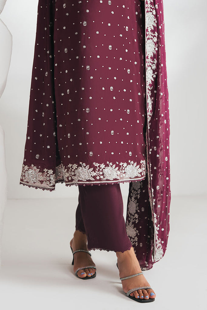 CHERRY WOOD-4PC EMBROIDERED CHIFFON SUIT