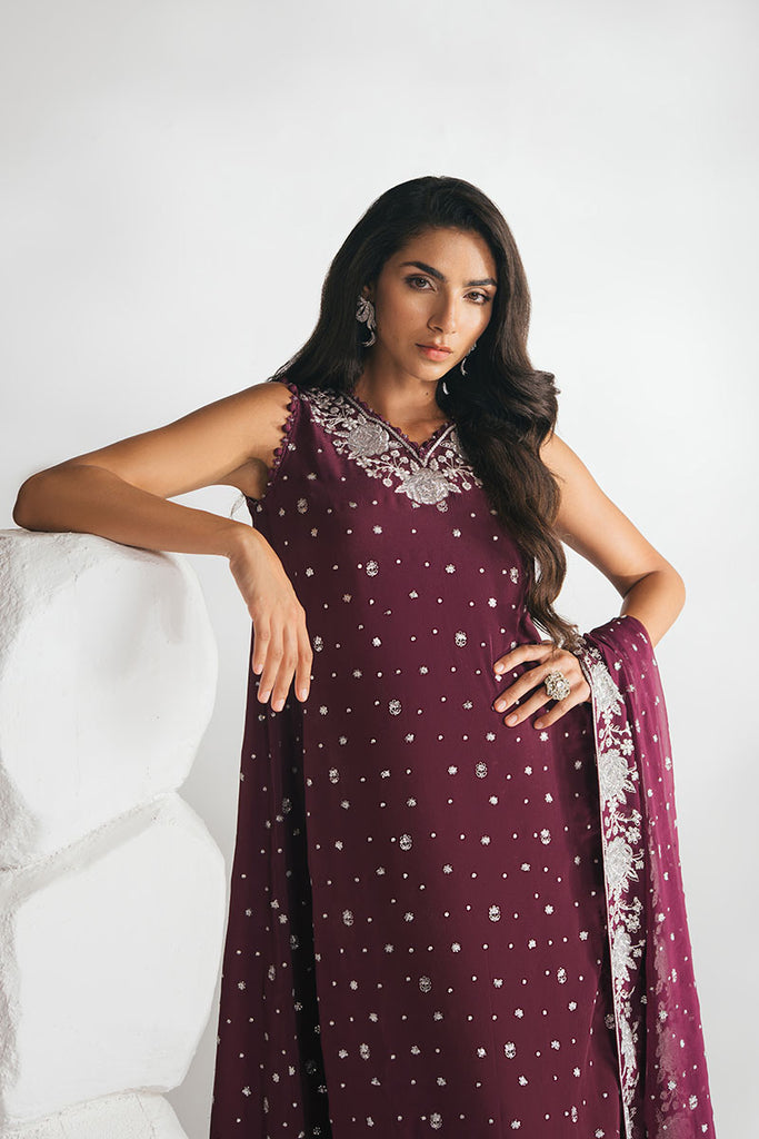 CHERRY WOOD-4PC EMBROIDERED CHIFFON SUIT