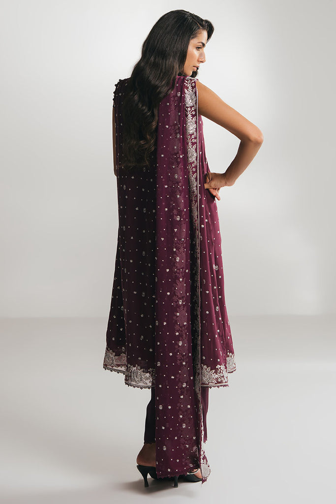 CHERRY WOOD-4PC EMBROIDERED CHIFFON SUIT