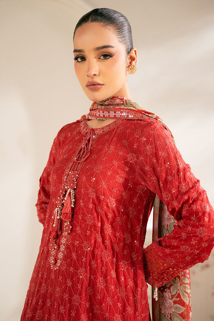 VERMILION CARDINAL-4PC CHIFFON EMBROIDERED SUIT