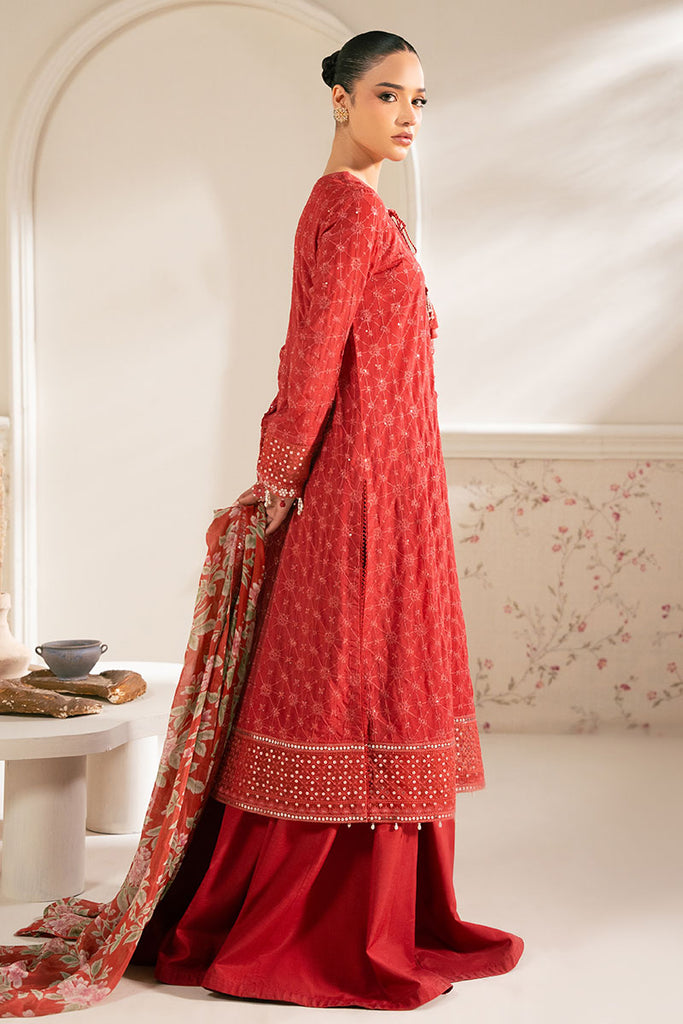 VERMILION CARDINAL-4PC CHIFFON EMBROIDERED SUIT